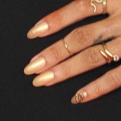 Rihanna Clear, Gold French Manicure, Glitter, Studs Nails | Steal Her Style