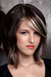 Cassadee Pope Wavy Dark Brown Peek-A-Boo Highlights, Sideswept Bangs ...
