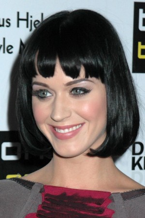 Katy Perry Straight Black Bob, Choppy Bangs Hairstyle | Steal Her Style