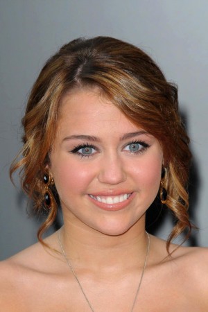 Miley Cyrus Wavy Light Brown Face-Framing Pieces, Updo Hairstyle ...