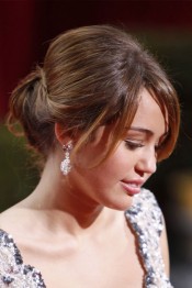 Miley Cyrus Straight Light Brown Updo Hairstyle | Steal Her Style