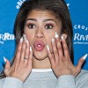 Zendaya Beige Geometric, Glitter, Ombré, Studs Nails | Steal Her Style