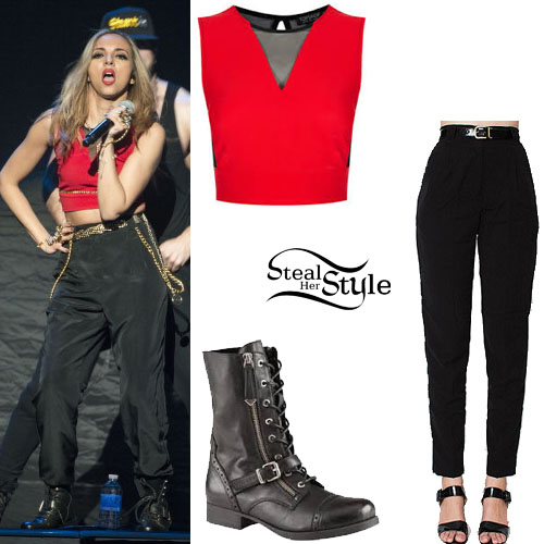 Jade Thirlwall: Red Mesh Crop Top, Black Boots | Steal Her Style