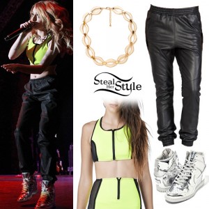 » Cher Lloyd: Neon Bralet, Leather Pants