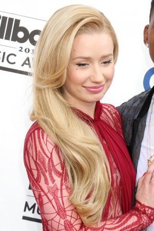 Iggy Azalea Straight Golden Blonde Overgrown Bangs, Side Part Hairstyle ...