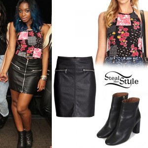 » Normani Kordei: Patchwork Top, Leather Skirt
