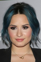 Demi Lovato Wavy Blue Face-Framing Pieces, Updo Hairstyle | Steal Her Style