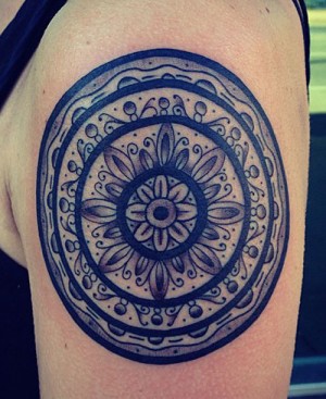 Kristen May Circle, Mandala Upper Arm Tattoo | Steal Her Style