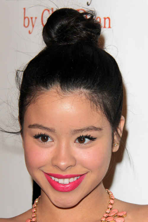 Cierra Ramirez Straight Dark Brown Bun, Updo Hairstyle | Steal Her Style