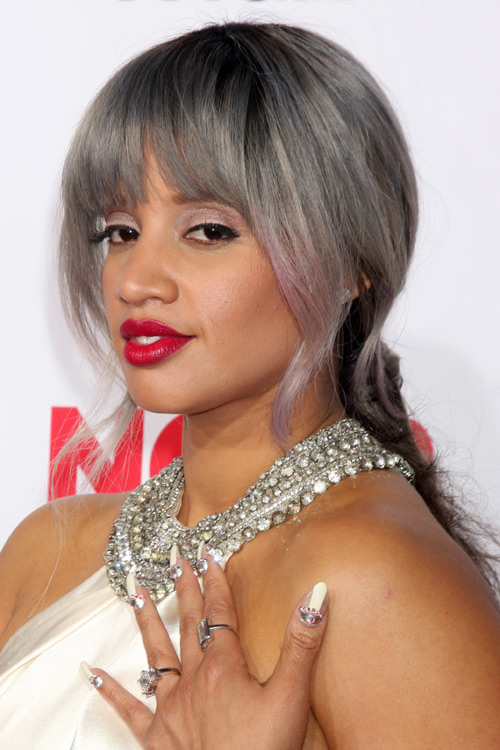 Dascha Polanco Wavy Silver Face Framing Pieces Ombré Pinned Back