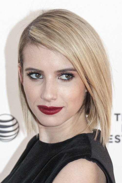 Emma Roberts Straight Honey Blonde Asymmetrical, Side Part Hairstyle ...