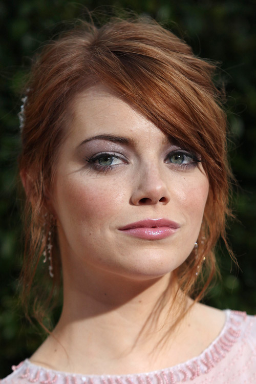 Emma Stone Wavy Ginger Face-Framing Pieces, Sideswept Bangs, Updo ...