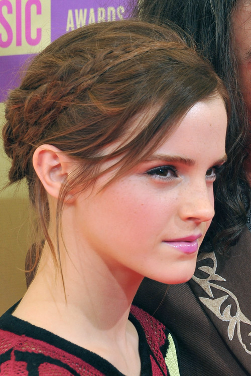 Emma Watson Straight Medium Brown Face-Framing Pieces, French Braid ...