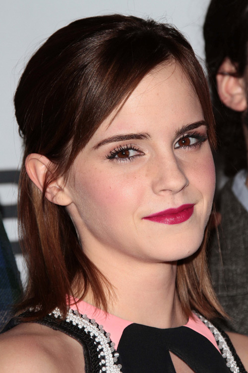 Emma Watson Straight Medium Brown Asymmetric Bangs, Pinned-Back ...