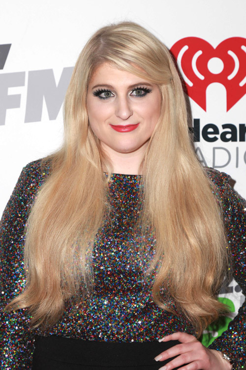 Meghan Trainor Straight Honey Blonde Sideswept Bangs Hairstyle | Steal ...