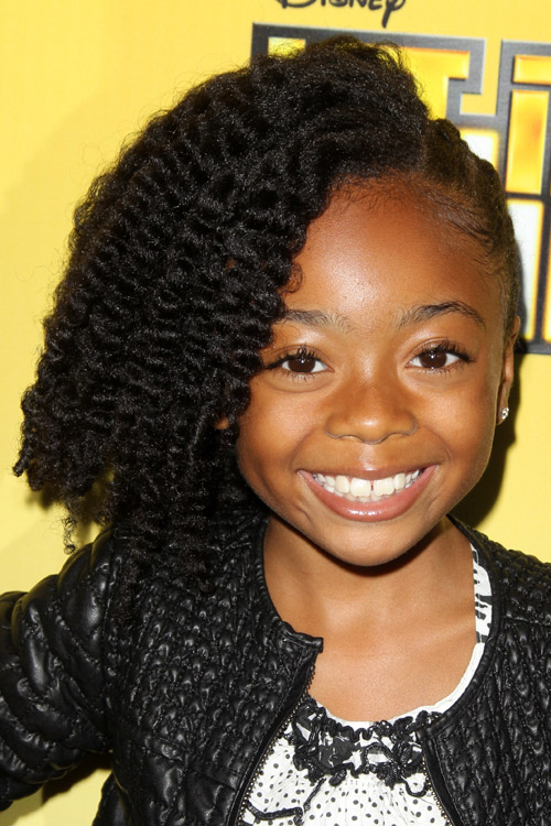 Skai Jackson Curly Black Afro, Mini Braids, Side Part Hairstyle | Steal ...
