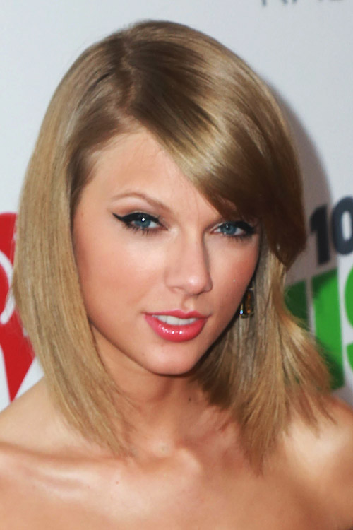 Taylor Swift Straight Light Brown Bob, Sideswept Bangs Hairstyle ...