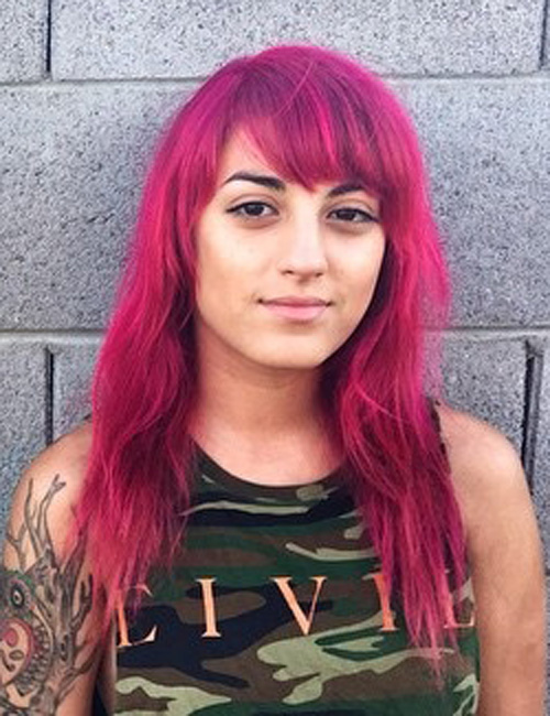 Anissa Rodriguez Straight Pink Messy, Sideswept Bangs Hairstyle | Steal ...