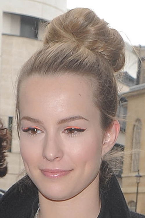 Bridgit Mendler Straight Light Brown Bun Hairstyle | Steal Her Style