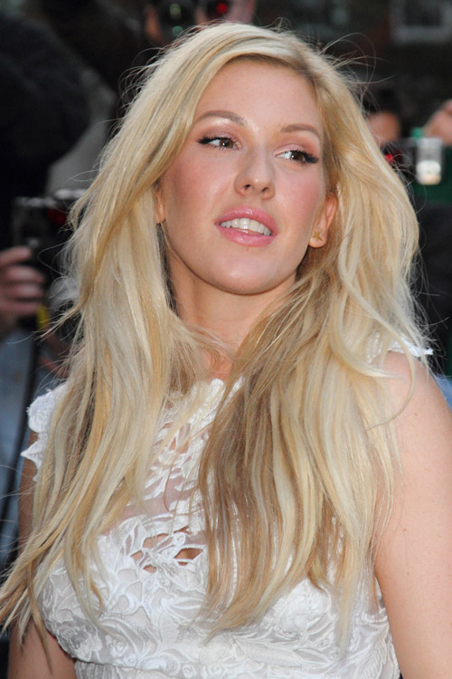 Ellie Goulding Straight Golden Blonde Long Layers, Two-Tone Hairstyle ...