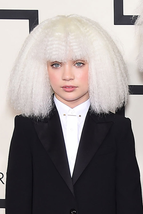 Maddie Ziegler Crimped Silver Afro, Bob, Straight Bangs, Wig Hairstyle ...