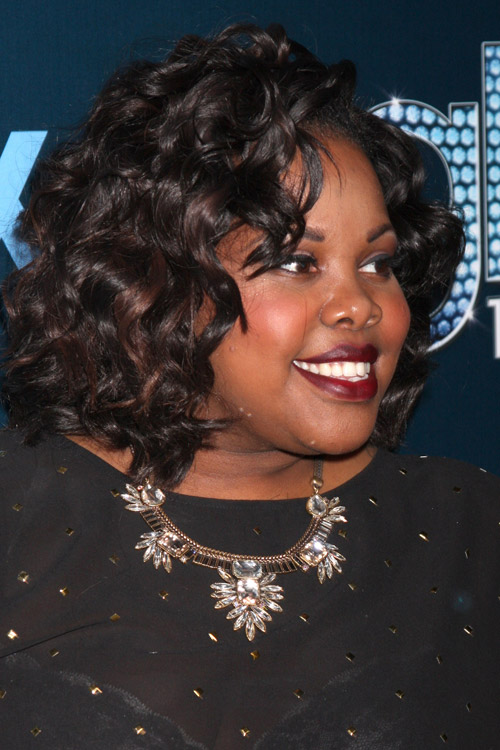 Amber Riley Wavy Black Peek-A-Boo Highlights, Pin Curls, Sideswept ...