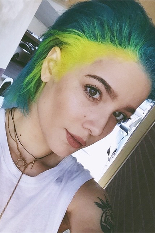 Halsey Straight Blue Dip Dyed, Tri-Color, Uneven Color Hairstyle ...