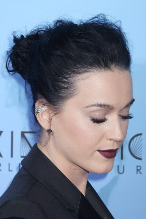 Katy Perry Wavy Black Updo Hairstyle | Steal Her Style