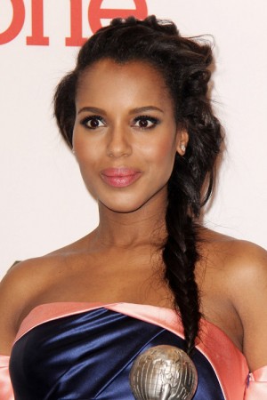 Kerry Washington Wavy Dark Brown Braid, Messy Hairstyle | Steal Her Style