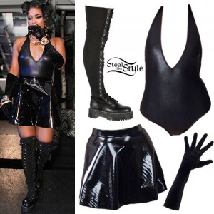 Scotty Rebel: Vinyl Skirt, Over-Knee Boots | Steal Her Style