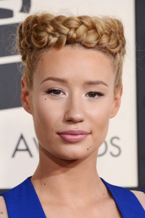 Iggy Azalea Straight Honey Blonde Crown Braid, Updo Hairstyle | Steal ...