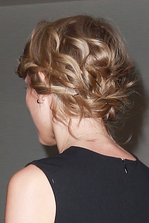 Taylor Swift Wavy Light Brown Pinned-Back, Updo Hairstyle | Steal Her Style