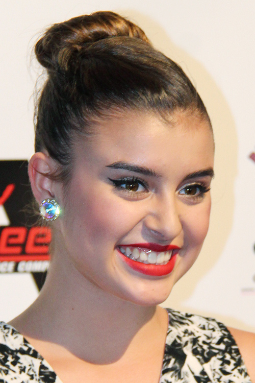 Kalani Hilliker Straight Medium Brown Bun, Updo Hairstyle | Steal Her Style