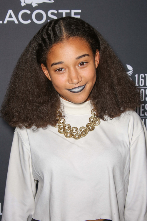 Amandla Stenberg Curly, Teased Dark Brown Afro Hairstyle | Steal Her Style