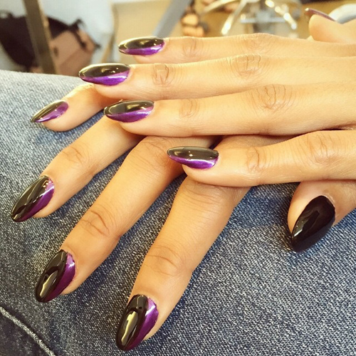 Kat Graham Black, Purple Colorblock Nails | Steal Her Style