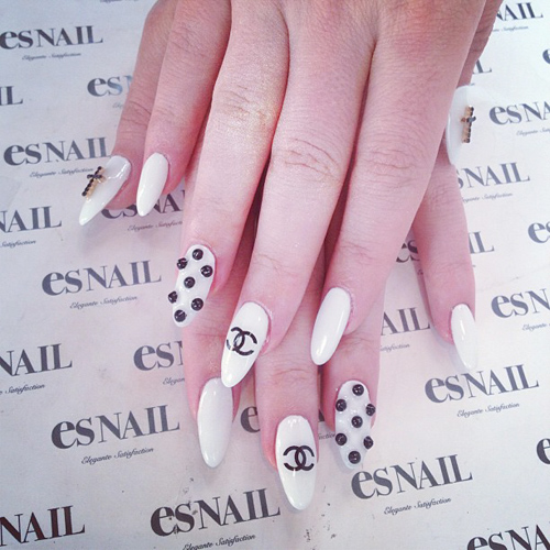 Kimberly Cole White Cross, Dots, Logo Nails | Steal Her Style