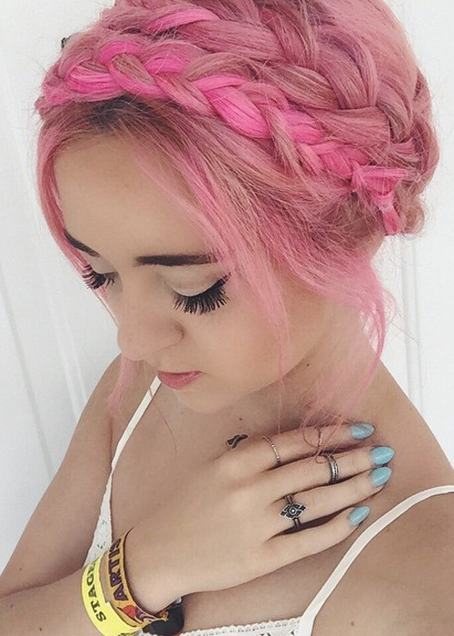 Liz Mace Straight Pink Crown Braid, Face-Framing Pieces, Uneven Color ...