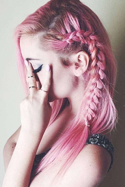 Liz Mace Straight Pink Braid, Flat-Ironed, Uneven Color Hairstyle ...