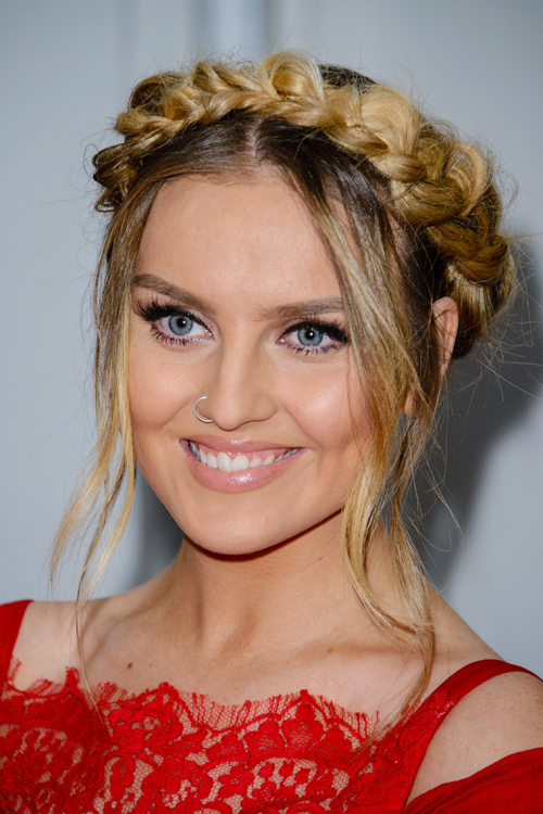 Perrie Edwards Straight Medium Brown Crown Braid, Face-Framing Pieces ...