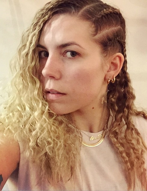 Skylar Grey Wavy Golden Blonde Crown Braid, Dark Roots Hairstyle ...