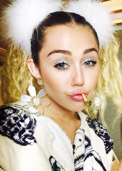 Miley Cyrus Wavy Medium Brown Extensions, Pigtails, Two-Tone Hairstyle ...