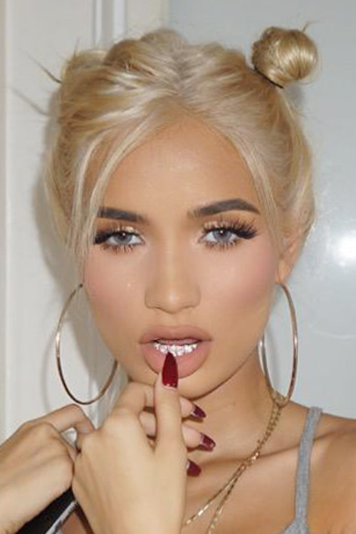 Pia Mia Perez Straight Platinum Blonde Multiple Buns Hairstyle | Steal ...
