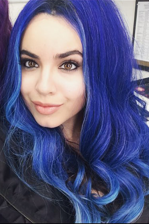 Sofia Carson Wavy Blue Uneven Color Hairstyle | Steal Her Style