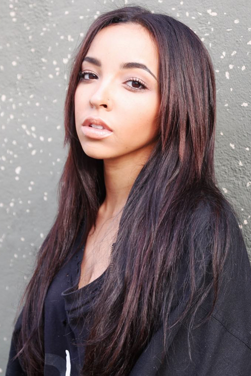 Tinashe Straight Dark Brown Choppy Layers Hairstyle | Steal Her Style