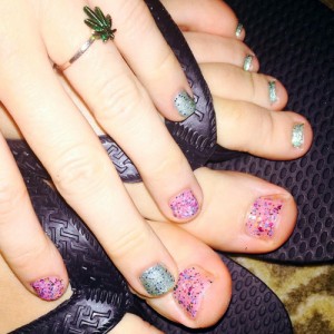 Miley Cyrus Gray, Pewter, Pink Dots Nails | Steal Her Style