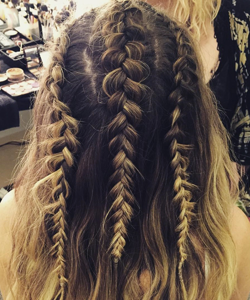 Perrie Edwards Wavy Medium Brown All-Over Highlights, French Braid ...