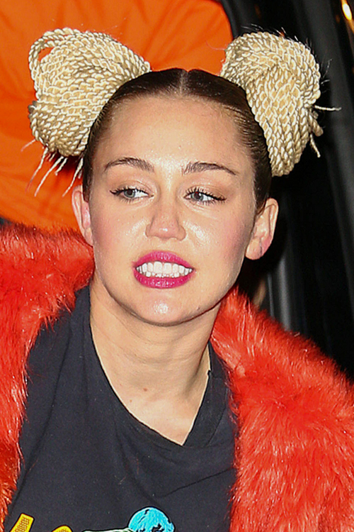 Miley Cyrus Straight Dark Brown Mini Braids, Multiple Buns, Two-Tone ...