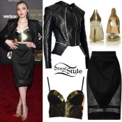 » Peyton List: Studded Leather Jacket, Mesh Skirt