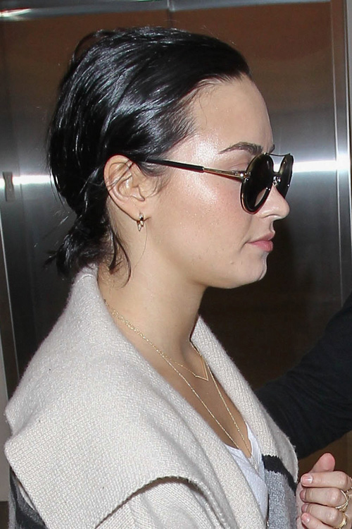 Demi Lovato Straight Black Slicked Back Hairstyle | Steal Her Style