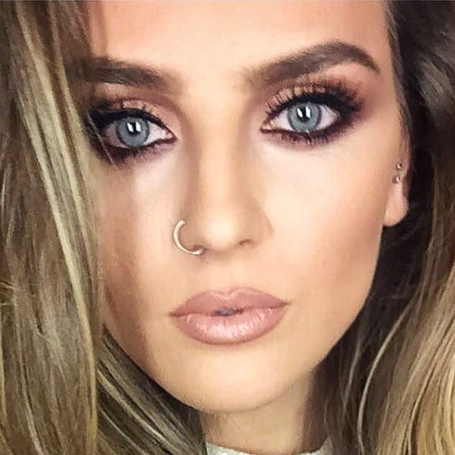 Perrie Edwards Makeup: Beige Eyeshadow, Brown Eyeshadow & Purple ...